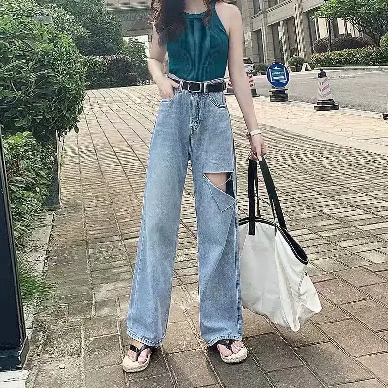 Hyun a Like High Waist Baggy Fit Ripped Jeans Women's Gaeul Winter New ...