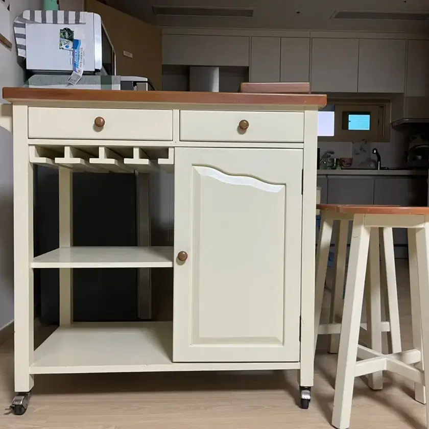 Ireland solid wood dining table and stools set (kitchen trolley) #식탁 ...