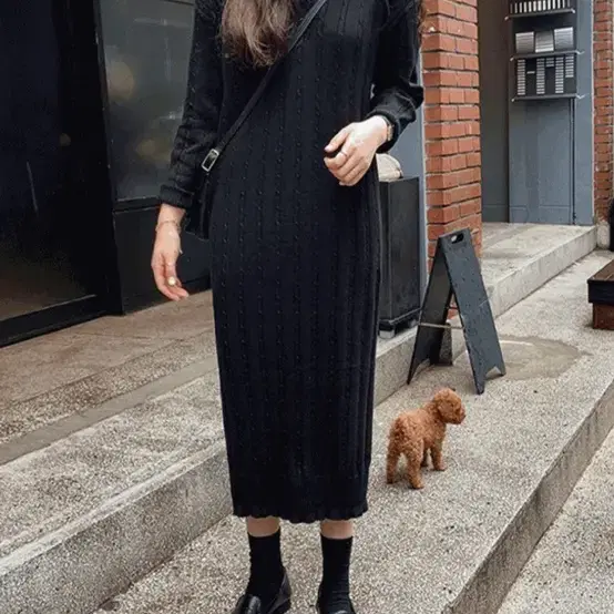 Long Dress 푸글렛원피스,롱원피스,트임원피스,니트원피스,슬로우앤드 on Bunjang Global Site.