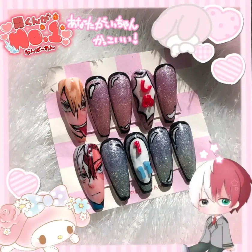 Bakugo-Todoroki Nail_Nahia Nail_Anime Nail #나의히어로아카데미,#바쿠고,#토도로키,#네일팁 ...