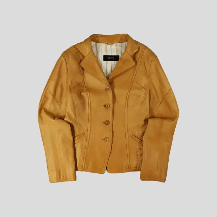 IVISUTO Camel Mustard Yellow Lambskin Single Notched Drapery Blay #IVISUTO,#양가죽,#램스킨,#싱글블레이저,#가죽 ...