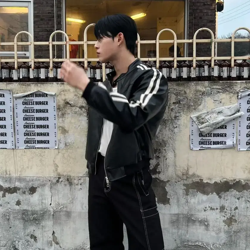 Biker Track Line Leather Jacket Bike Motorcycle Leather Ladder Men's ...