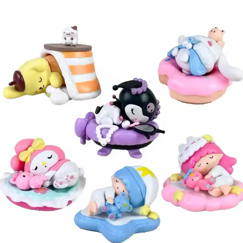 SANRIO | 산리오 Six Sanrio sleeping figures #산리오,#산리오피규어,#산리오파자마피규어,#산리오잠자는피규어 on Bunjang Global Site.