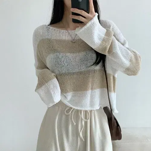 (New) Ably Communicable See-Through Dangara Long Sleeve Crop Knit New ...
