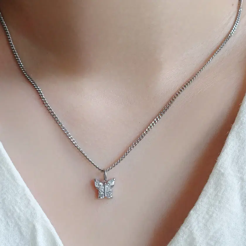 Cubic Butterfly Surgical Necklace Surgical Steel #나비목걸이,#나비팔찌,#하트목걸이 ...
