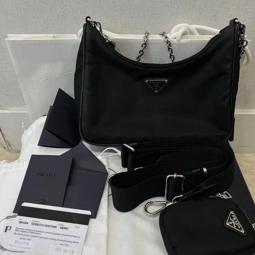 PRADA | 프라다 Prada Chain Strap Tessuto Hobo Bag on Bunjang Global Site.