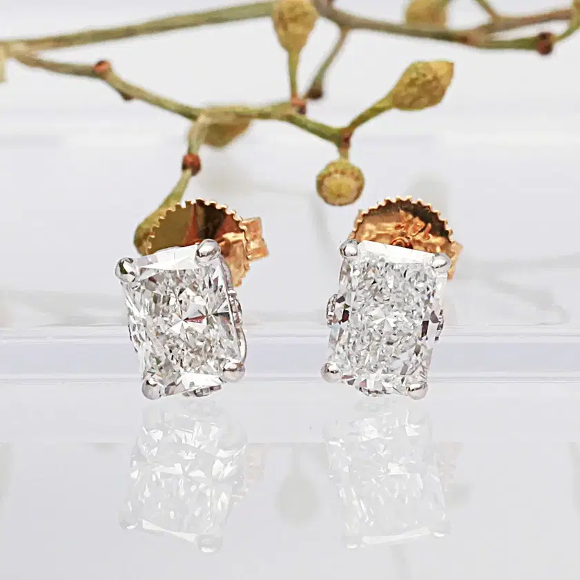 (New) IGI 1 Carat Lab-Grown dia Radiant Cut Earrings K14 #랩다이아귀걸이,#1캐럿 ...