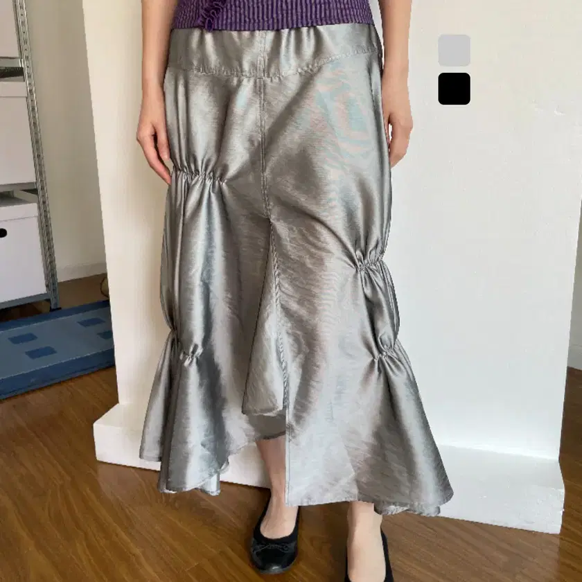 NATURAY Silver Irregular Pleated Shirring Banding Long Skirt #타다마켓,#롱치마 ...