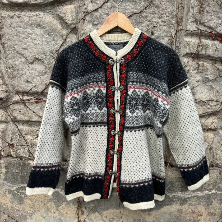 80s Squaw Valley Vintage Nordic Pattern Hook Wool Knit Cardigan L on ...