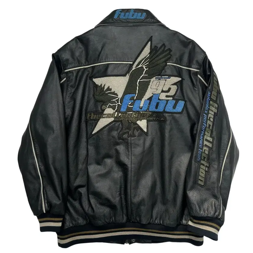 90s FUBU Old School Eagle Patch Real Leather Jacket XL #푸부,#후부,#fubu ...
