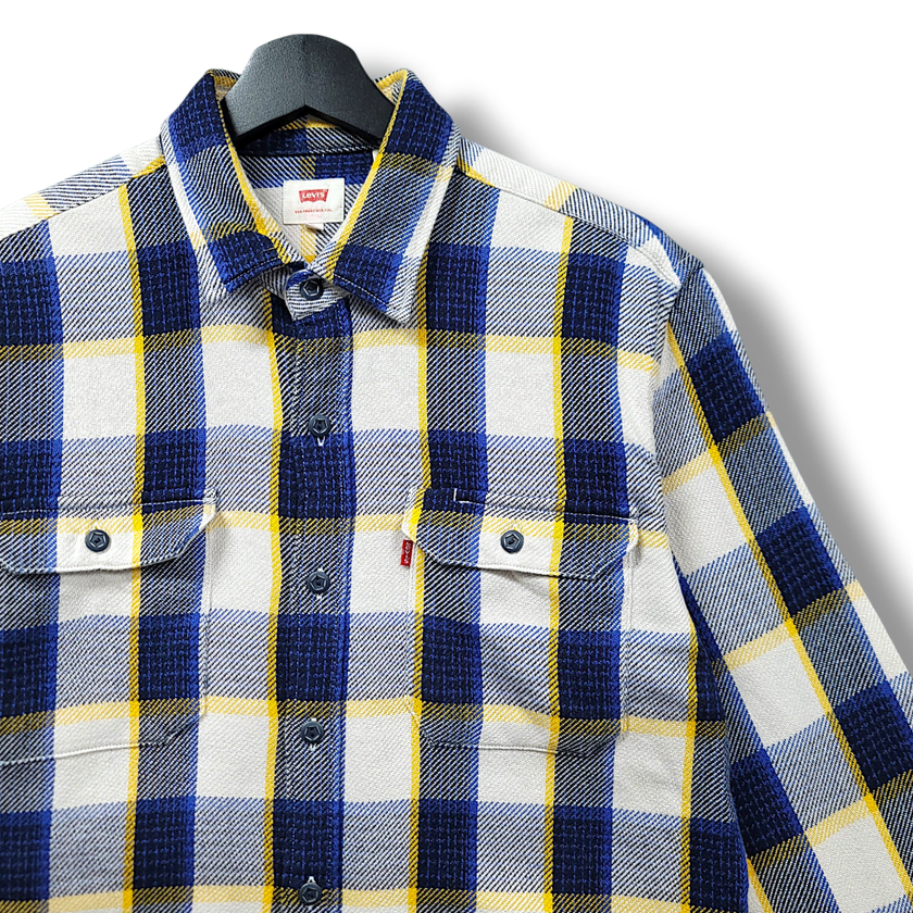 [M] Levi's Blue & Yellow Check Flannel Long Sleeve Shirt #리바이스,#리바이스셔츠 ...